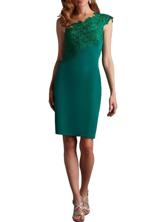 Tadashi Shoji Floral Lace One Shoulder Sheath Dress - Emerald