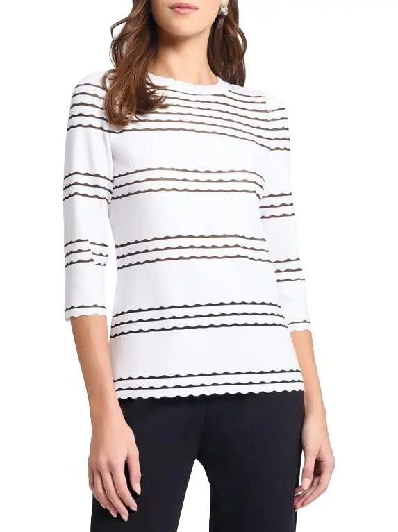 Misook Scalloped Trim Tunic - White/black