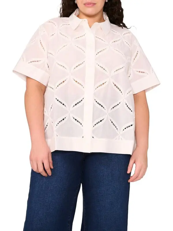 Halogen Ladder Stitch Cotton Button-up Shirt - Bright White