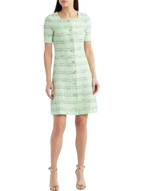 Misook Soft Plaid Knit A-line Dress - Green Multi