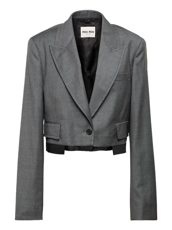Miu Miu Cropped Virgin Wool Blazer - Grey