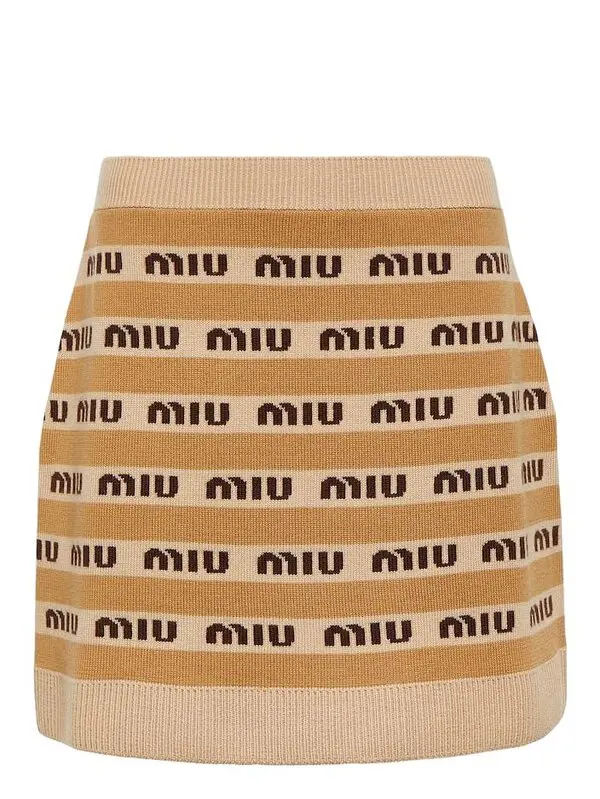 Miu Miu Logo Intarsia Virgin Wool Miniskirt - Black