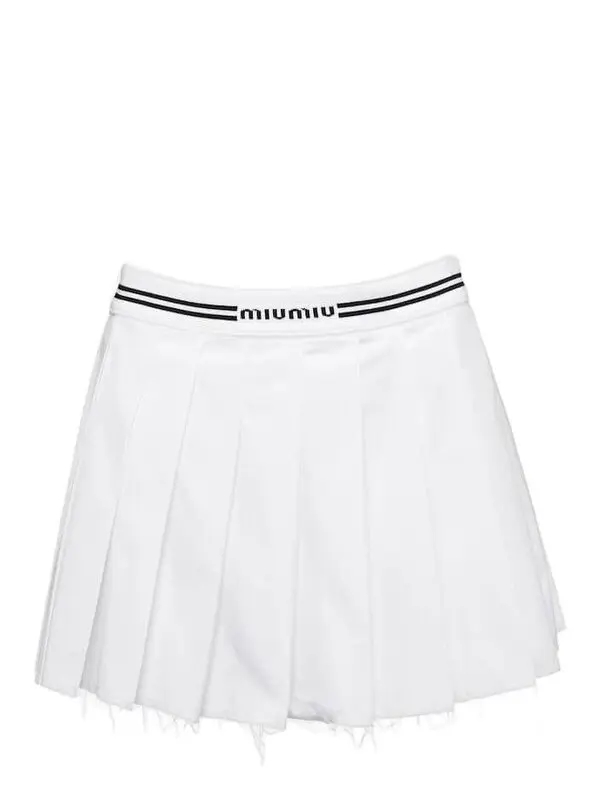 Miu Miu Logo Pleated Cotton Miniskirt - White