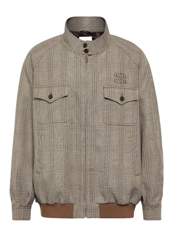 Miu Miu Prince Of Wales Wool Blouson Jacket - Multicoloured