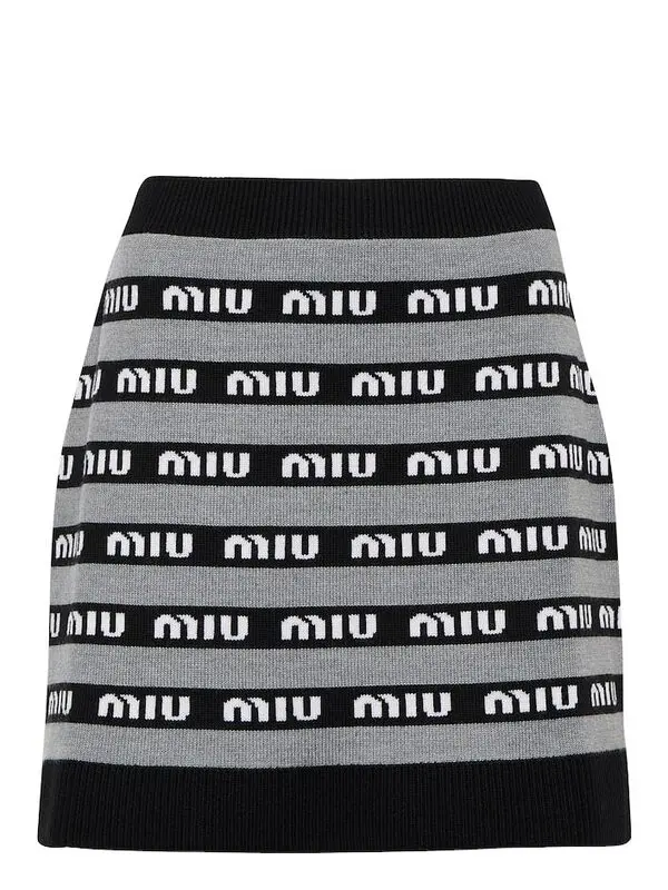 Miu Miu Logo Jacquard Wool Miniskirt - Grey