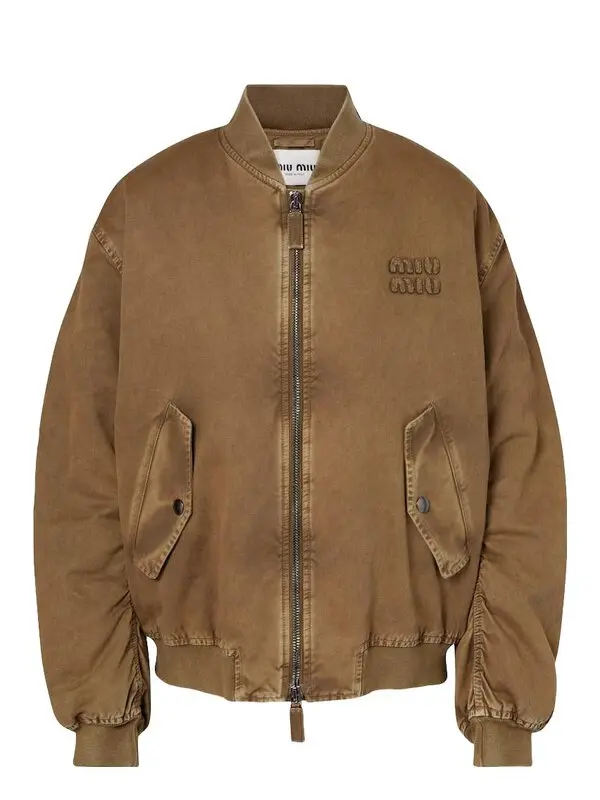 Miu Miu Cotton Gabardine Bomber Jacket - Beige