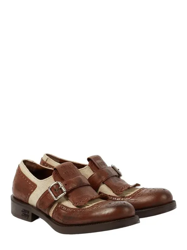 Miu Miu Shanghai Leather And Canvas Shoes - Brown