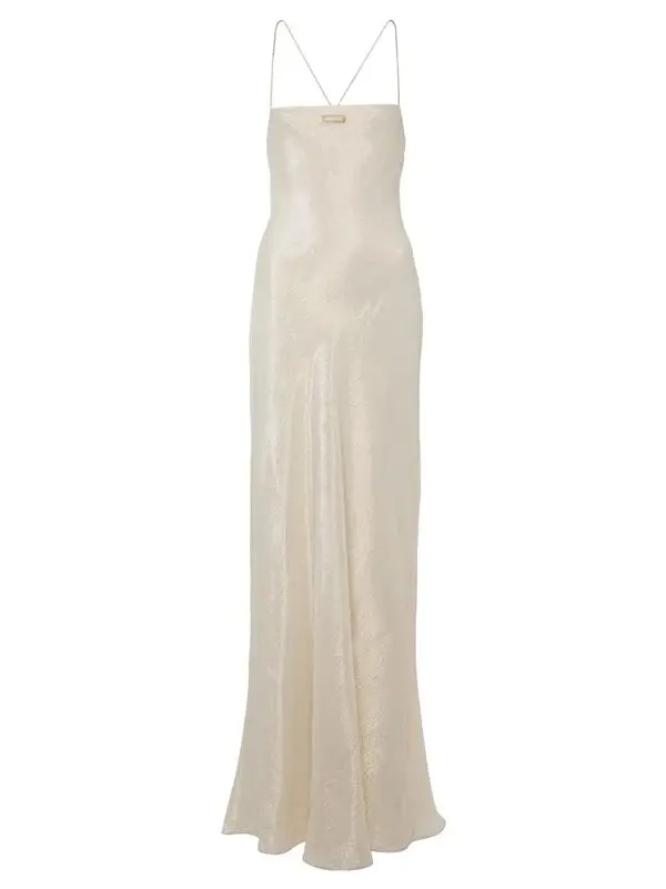 Miu Miu Logo Silk-blend Lamé Gown - Neutrals