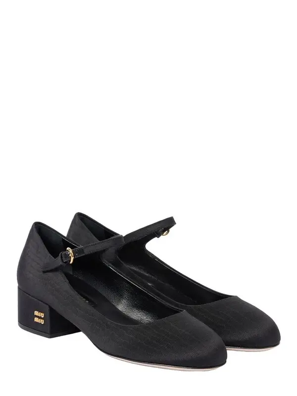Miu Miu Canvas Leather-lined Mary Jane Pumps - Black