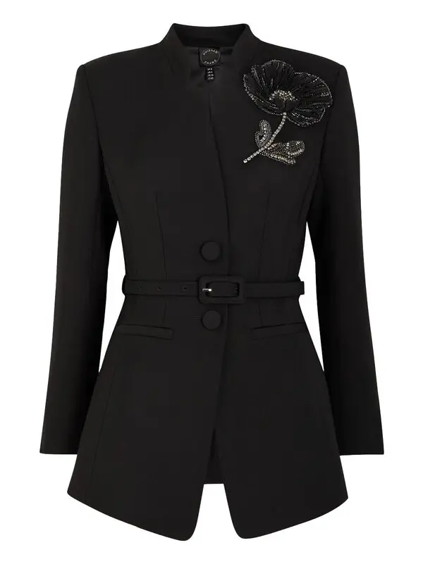 Huishan Zhang Keiran Crystal-embellished Wool Blazer - Black