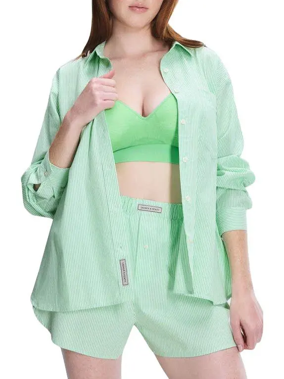 SAVAGE X FENTY Kickback Casuals Pajama Button-up Shirt - Green Lotus Line By Line