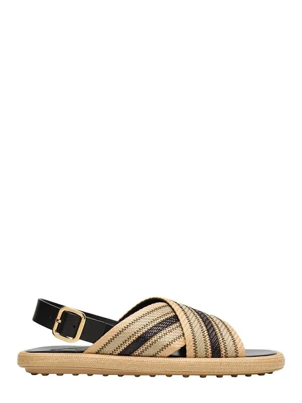 TOD'S Palmera Striped Cross-band Slide Sandals - Nero