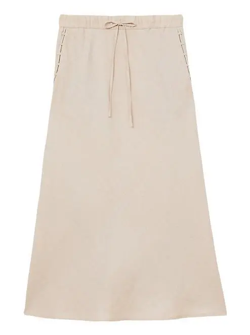REISS Drawstring-waist Linen Maxi Skirt - Neutral