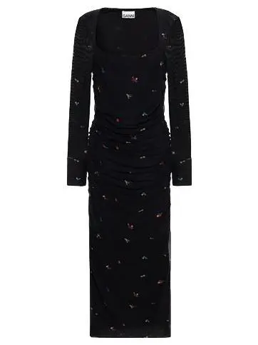 GANNI Midi Dress In Stretch Polyamide - Black