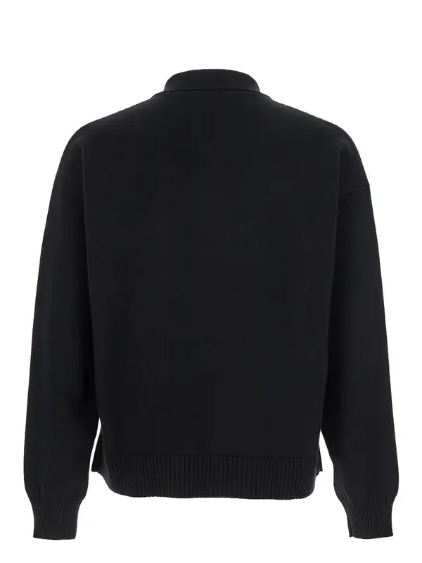 Versace Cashmere And Cotton Blend Cardigan With Logo - Black
