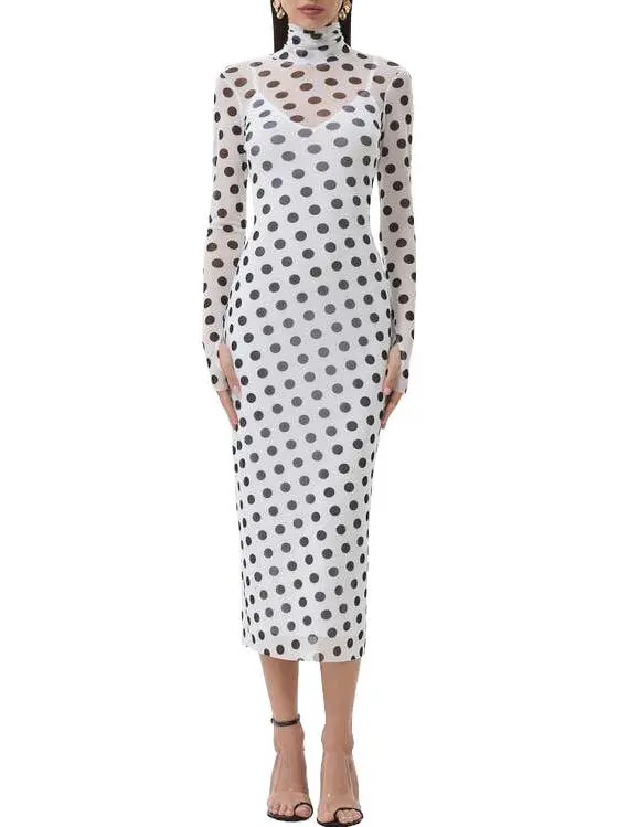 AFRM Shailene Long Sleeve Midi Dress - Blanc Dot