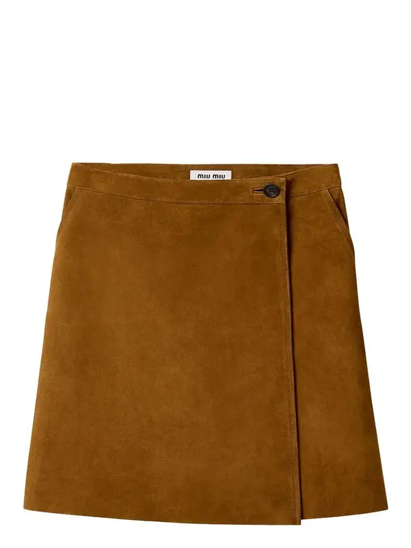 Miu Miu Suede Knee-length Wrap Skirt - Oliva