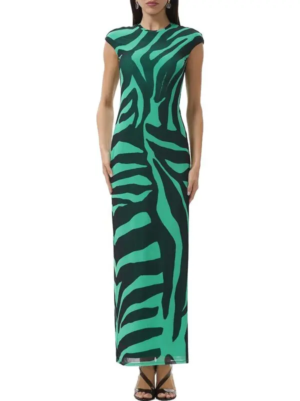 AFRM Cody Print Cap Sleeve Maxi Dress - Green Zebra