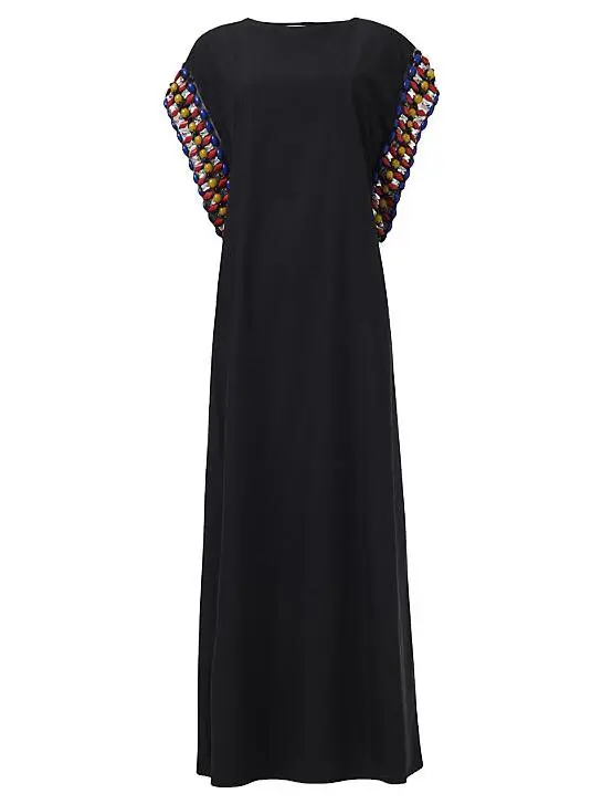 LEEM Beaded Sleeve Detail Cotton Kaftan - Black