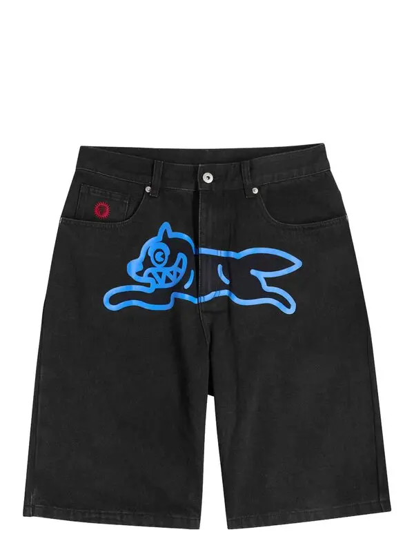 HARVEY NICHOLS Running Dog Printed Denim Shorts - Black