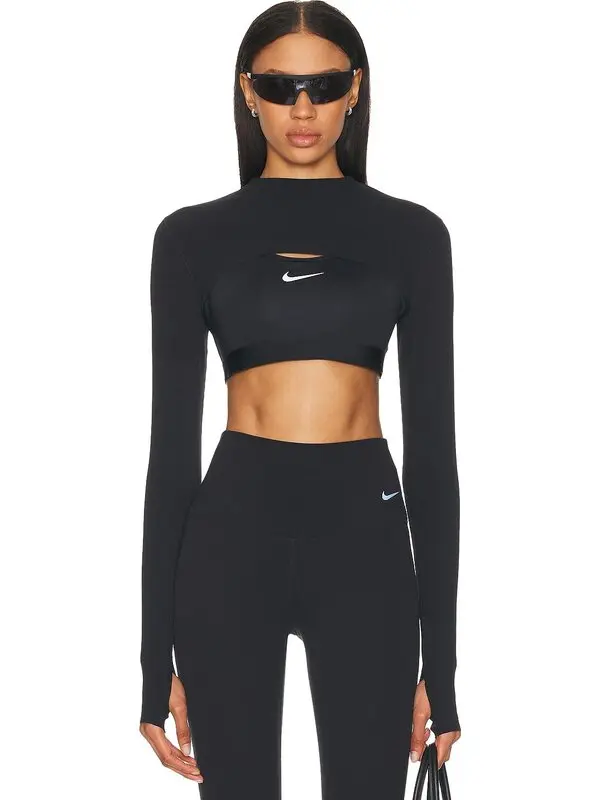 Nike Zenvy Dri-fit Long Sleeve Shrug Top - Black