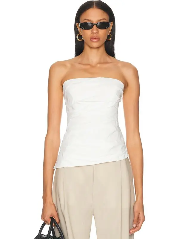 Jonathan Simkhai Emerson Ruched Bustier Top - White