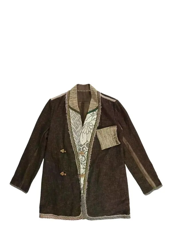 COMMUNS Frayed Patchwork Blazer - Brown