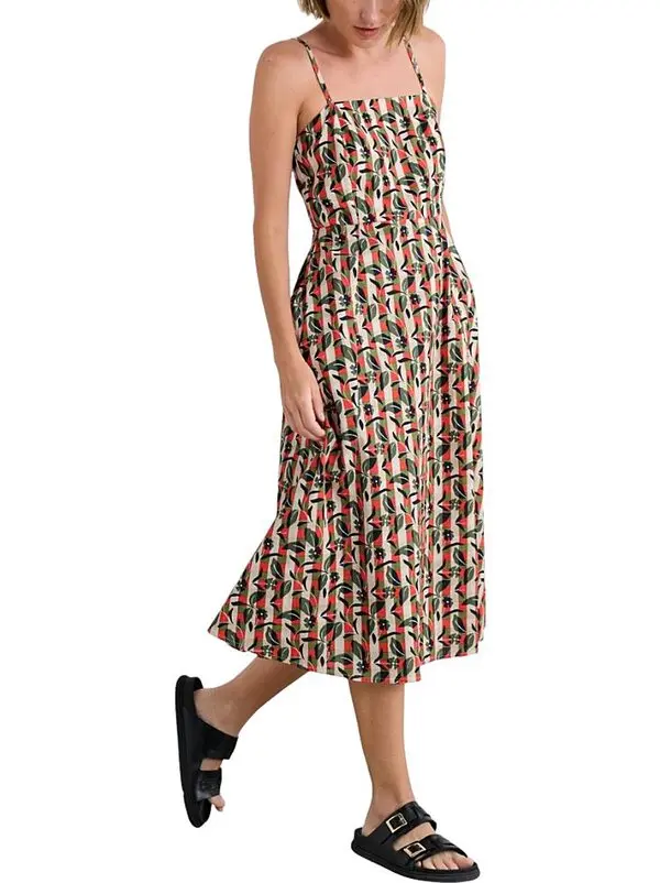 SEASALT CORNWALL Printed Fit & Flare Dress - Table Flowers Dark Citron