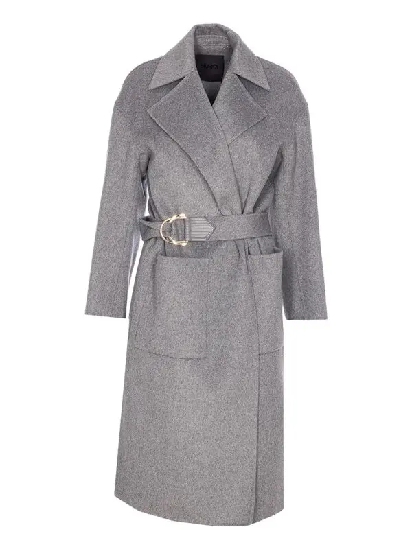 Liu Jo Long Sleeve Coat With Belt - Grey