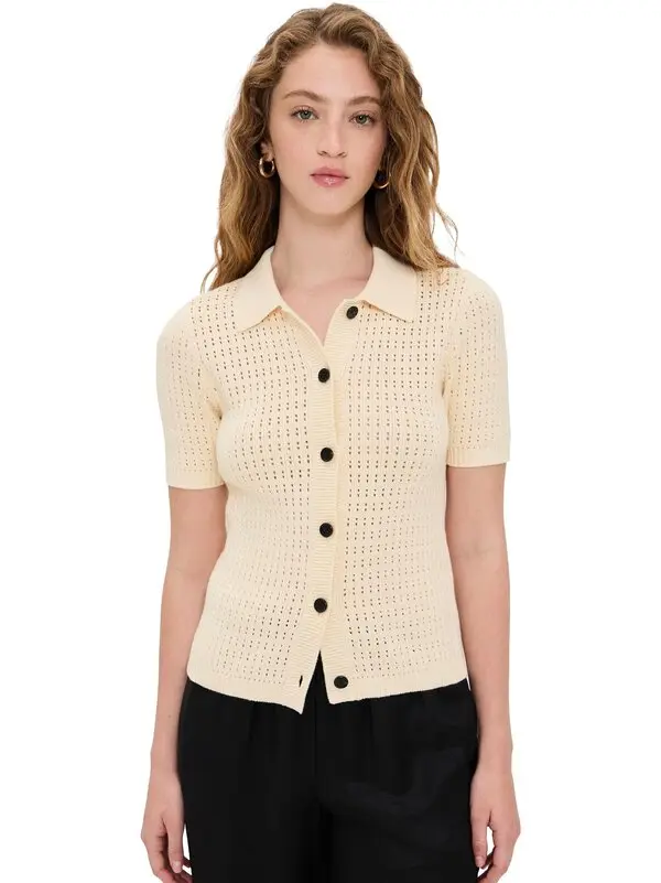 ANINE BING Alexis Pointelle Knit Sweater - Cream