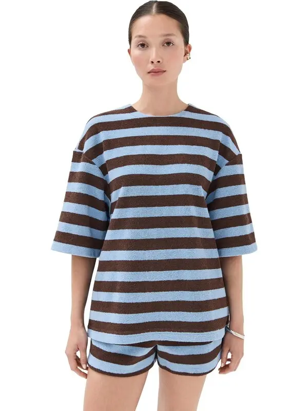 Tibi Bonded Dry Loop Terry Easy Tee - Brown/blue Multi