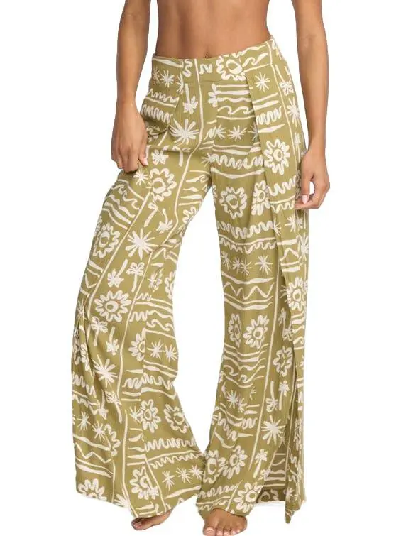 BILLABONG Floral Wide Leg Pants - Green Tea