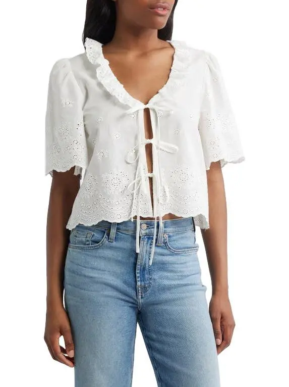 WAYF Camilla Cotton Eyelet Crop Top - Ivory