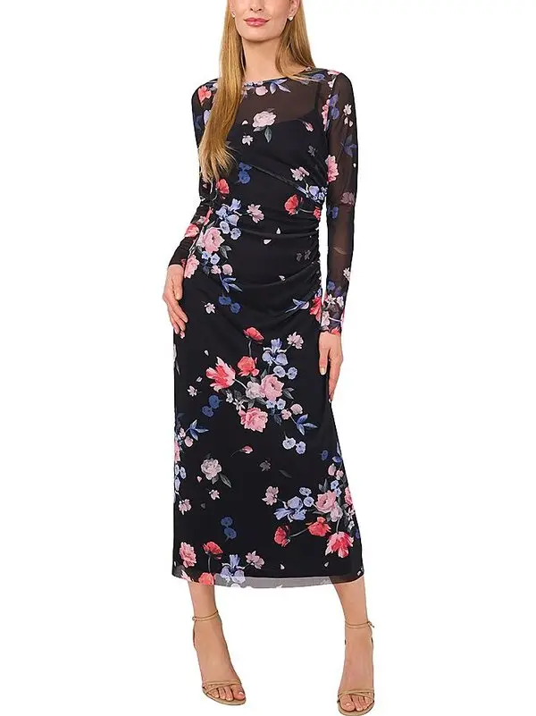 Ted Baker London Printed Mesh Column Dress - Rich Black