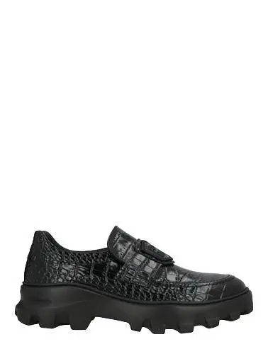 GIOVANNI CONTI Leather Loafers With Crocodile Print And Cleated Sole - Black