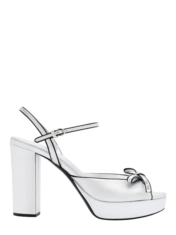 Miu Miu Metallic Leather Bow Platform Sandals - Argento Nero