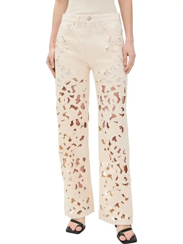Rag & Bone Logan Wide-leg Floral Cutout Pants - Ecru