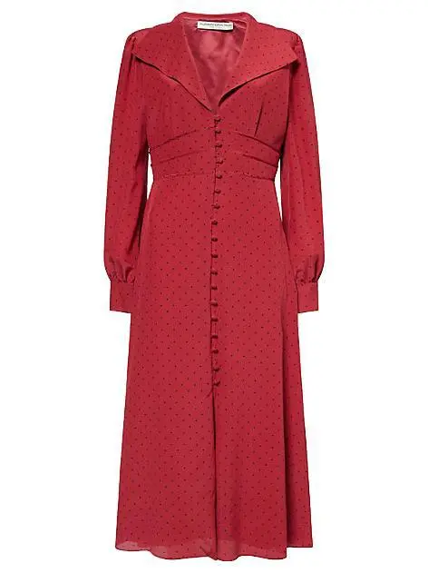 Alessandra Rich Polka-dot Silk Midi Dress - Bordeaux Black