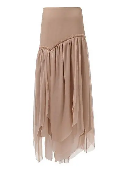 LEEM Woven Midi Skirt With Yoke-detail - Pink