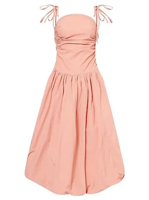 AMY LYNN Woven Midi Dress With Puffball Hem - Peach
