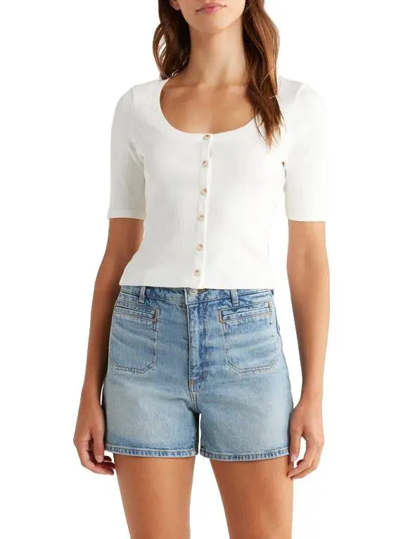 Paige Evette Short Sleeve Button-up Sweater - White