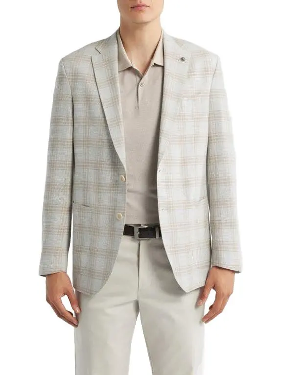 JACK VICTOR Hampton Plaid Wool Blend Sport Coat - Light Grey