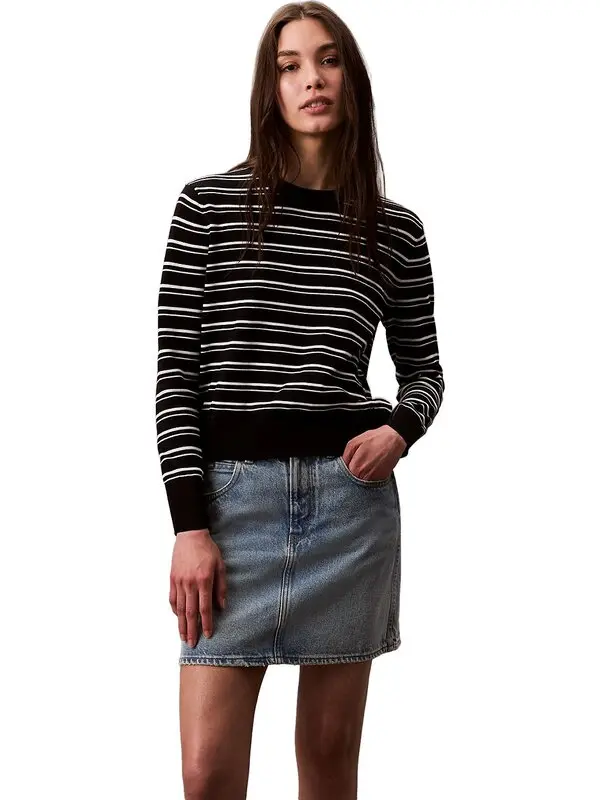 Calvin Klein Striped Crewneck Sweater - Black Stripe Combo
