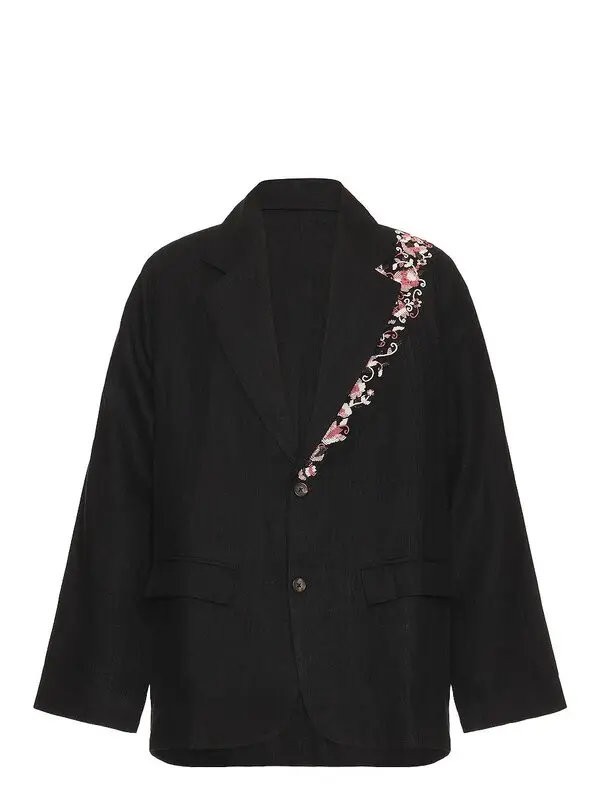 KARTIK RESEARCH Two-button Linen Blazer - Black  Red  & Pearl