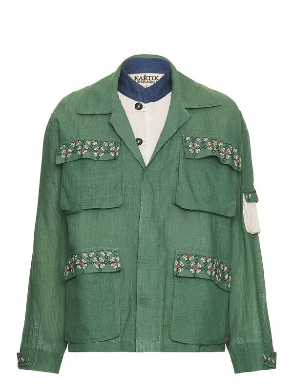 KARTIK RESEARCH Sipahi Jacket - Green  White  & Ondigo