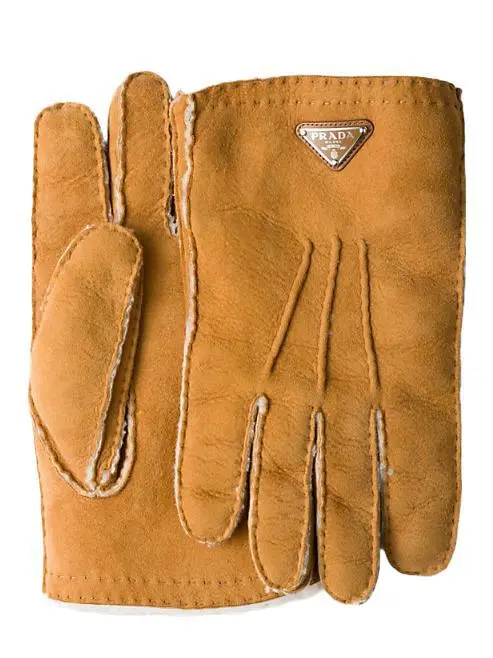 Prada Suede Gloves With Triangle Logo - Neutral