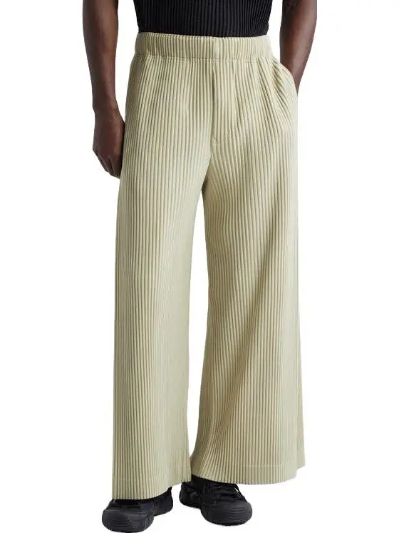 Issey Miyake Monthly Colors May Pleated Wide Leg Pants - Dry Grass Green