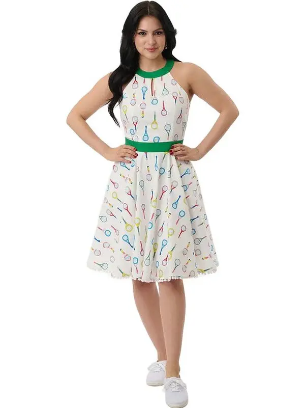 SMAK PARLOUR Flare Dress - White Tenis Rackets