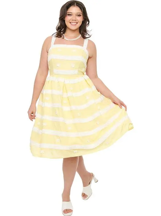 Unique Vintage 1960s Embroidered Swing Sundress - Lemon Yellow