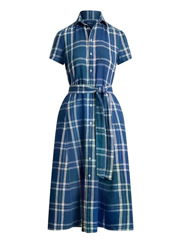 Ralph Lauren Plaid Shirtdress With Belt - Blue